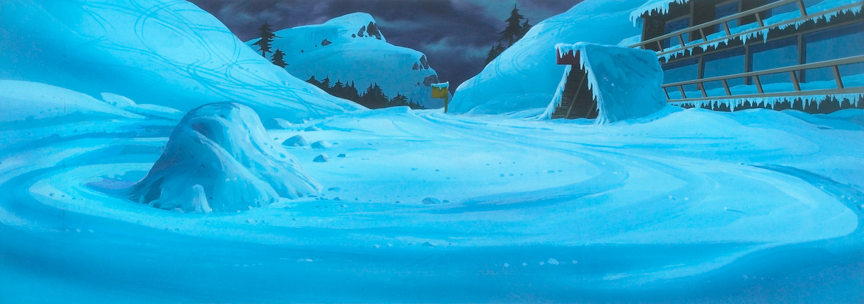 Bonhams Three Large Pan Backgrounds Of A Snow Lodge