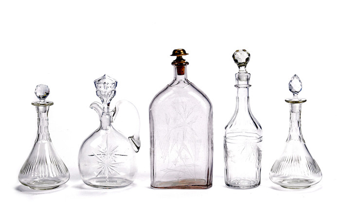 Bonhams An Assembled Group Of Five Cut And Engraved Glass Decanters