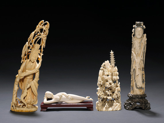 Bonhams : A group of four ivory and bone carvings 20th Century