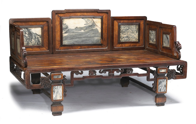 Bonhams : A mixed wood luohan bed with marble-inset panels Late 19th ...