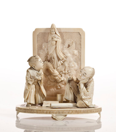 Bonhams : An ivory model of a painting coming to life By Josetsu, Meiji ...