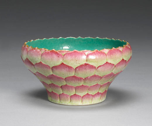 Bonhams : A famille rose and gilt enameled porcelain lotus-form bowl ...