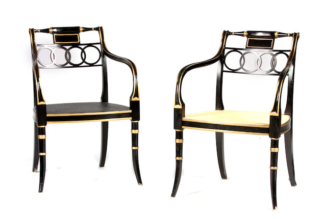 Bonhams A Set Of Four Regency Style Parcel Gilt Ebonized Armchairs