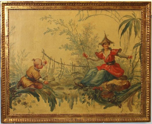 Bonhams : A Rococo style chinoiserie oil on canvas vignette