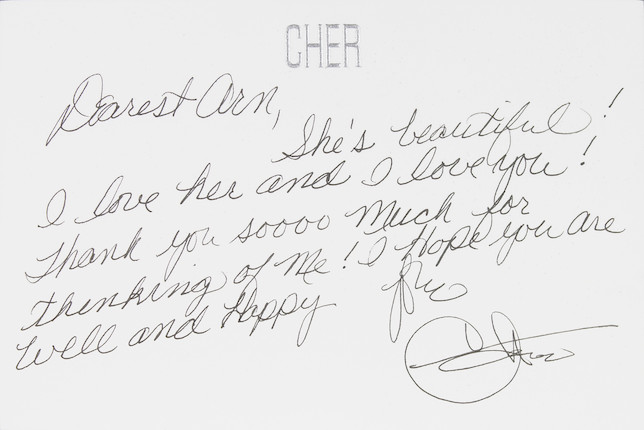 Bonhams : Cher autograph letter signed to Dr. Klein