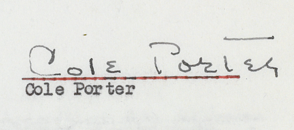 Bonhams : PORTER, COLE. 1891-1964. Typed Document Signed (Cole Porter ...