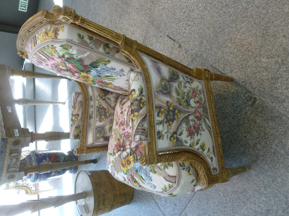 Bonhams : A pair of Louis XVI carved giltwood bergeres attributed to ...