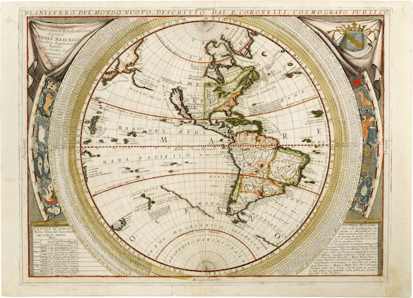 Bonhams : CORONELLI, VINCENZO MARIA. 1650-1718. Planisfero del Mondo Vecchio. WITH Planisfero ...