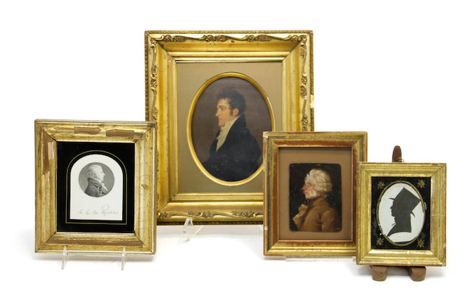 Bonhams : Four framed miniature portraits of men in various mediums ...