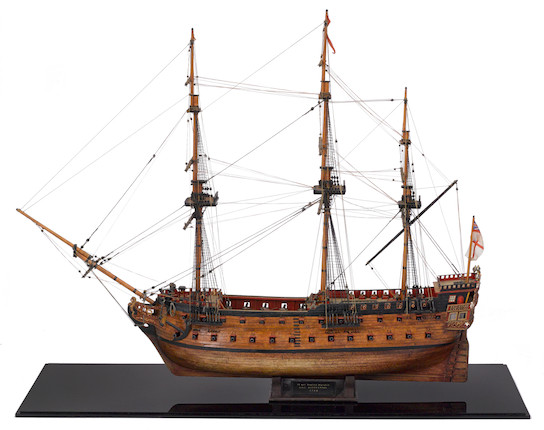 Bonhams : An English model of a 74-gun ship-of-the-line H.M.S. Gloucester