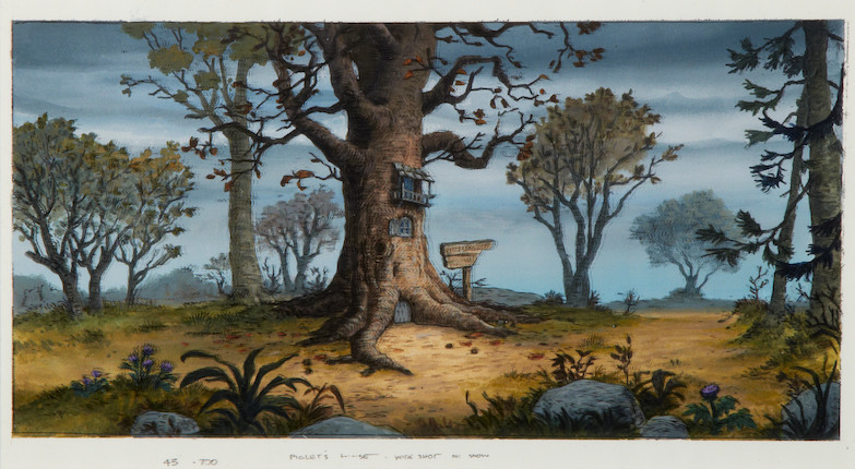 Bonhams : A Toby Bluth color key to Piglet's house from The Tigger Movie