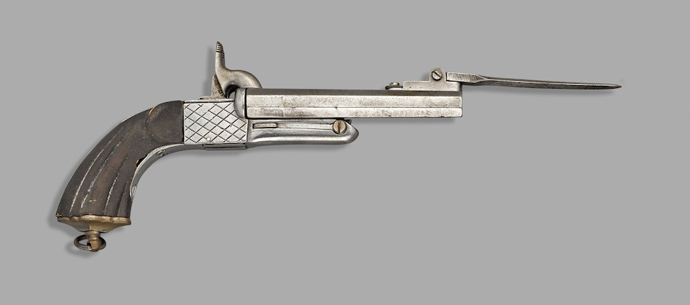Bonhams : A Continental double barreled pinfire knife/pistol
