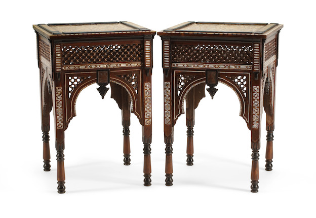 Bonhams : A pair of Levantine style bone inlaid hardwood tables 20th ...