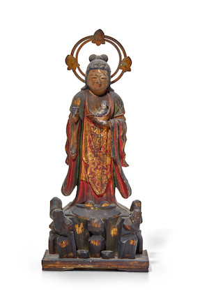Bonhams : A small polychrome wood figure of Kishimonjin (Hariti) Edo ...