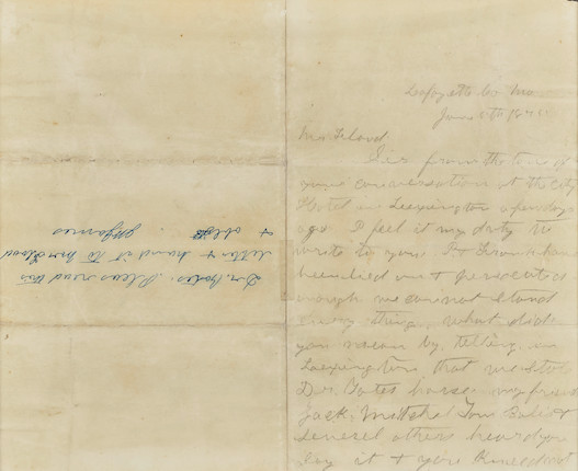 Bonhams : JAMES, JESSE. 1847-1882. Autograph Letter Signed (Jesse W ...