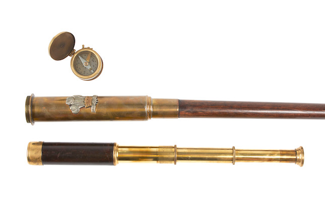 Bonhams An English Brass Mounted Cane With Compass