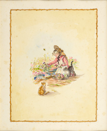 Bonhams : TUDOR, TASHA. 1915-2008. Girl with Cats in Garden. Original ...