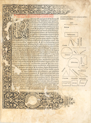 Bonhams : EUCLID'S ELEMENTS, 1482 EUCLID. FL. 300 BCE. Elementa ...