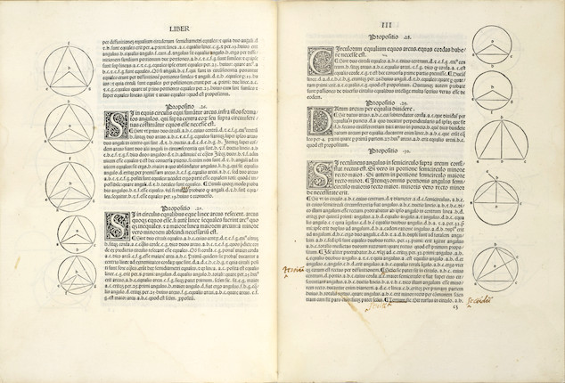 Bonhams : EUCLID'S ELEMENTS, 1482 EUCLID. FL. 300 BCE. Elementa ...