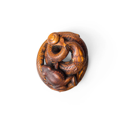 Bonhams : SUKEYUKI (ACTIVE 19TH CENTURY) A Wood Netsuke of the San ...