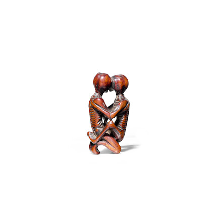 Bonhams : GYOKUSEN (ACTIVE 18TH/19TH Century) A Wood Netsuke of Two ...