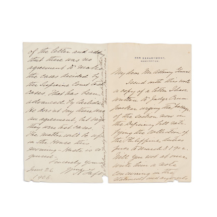 Bonhams Skinner : Taft, William Howard (1857-1930), Autograph Letter Signed