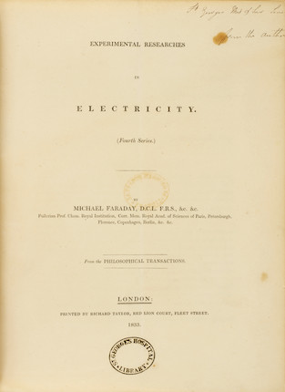 Bonhams : PRESENTATION COPY OF FARADAY'S DISCOVERY OF SEMICONDUCTORS ...