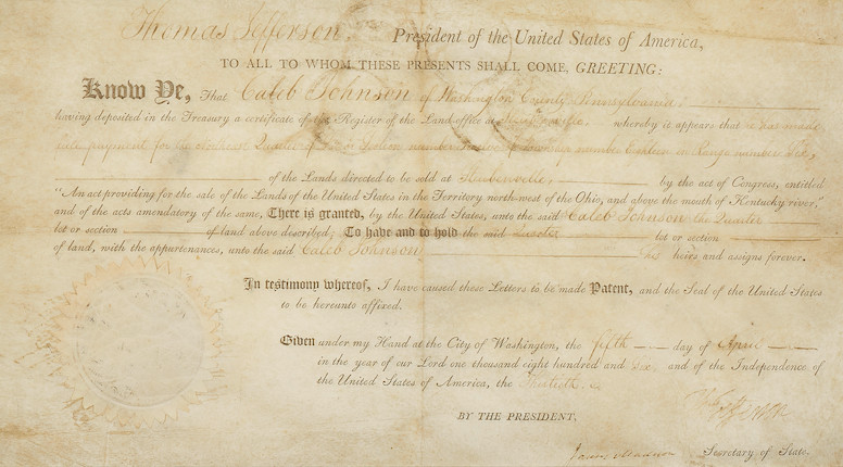 Bonhams : JEFFERSON, THOMAS and JAMES MADISON. Document Signed (Th ...