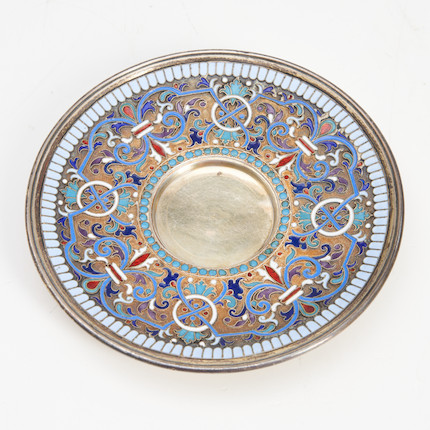 Bonhams Skinner : Russian .875 Silver and Enamel Cup and Saucer,