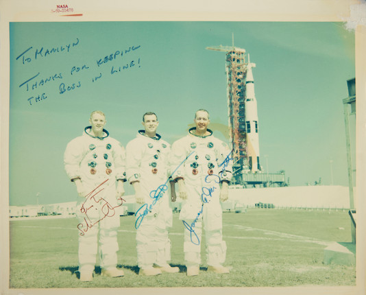 Bonhams : APOLLO 9 CREW-SIGNED PHOTO TO GEORGE LOW'S SECRETARY. Red ...