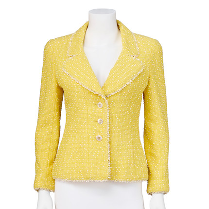 Bonhams : CHANEL YELLOW TWEED JACKET Spring 1997