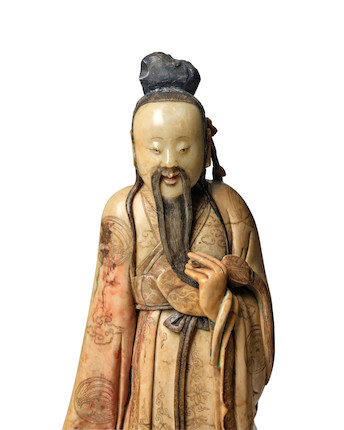Bonhams : A PAINTED SOAPSTONE FIGURE OF THE DAOIST IMMORTAL LÜ DONGBIN ...