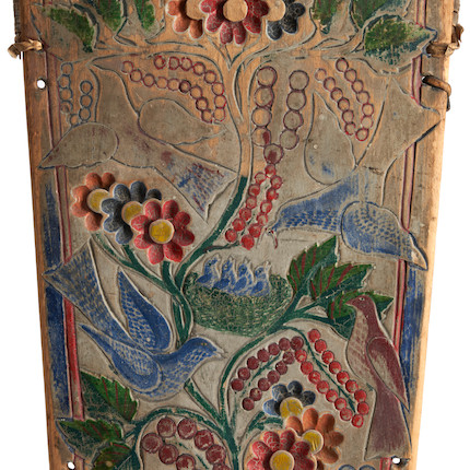 Bonhams Skinner : A Kahnawake (Mohawk) carved and painted wood cradle ...