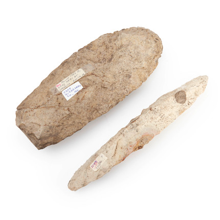 Bonhams Skinner : Two large prehistoric stone blades lg. 9 1/2, wd. 4 1 ...