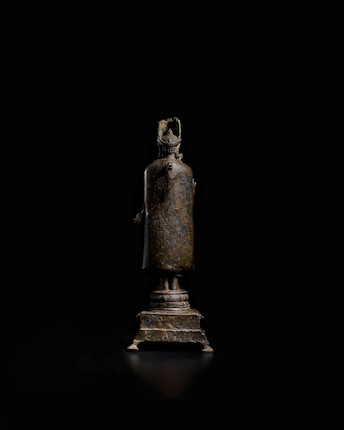 Bonhams : A SILVER INLAID COPPER ALLOY FIGURE OF CROWNED BUDDHA ...