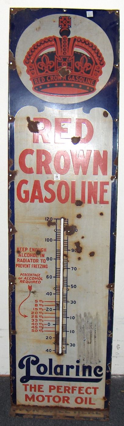 Bonhams Cars : A rare Red Crown Gasoline enamel sign, 72in high