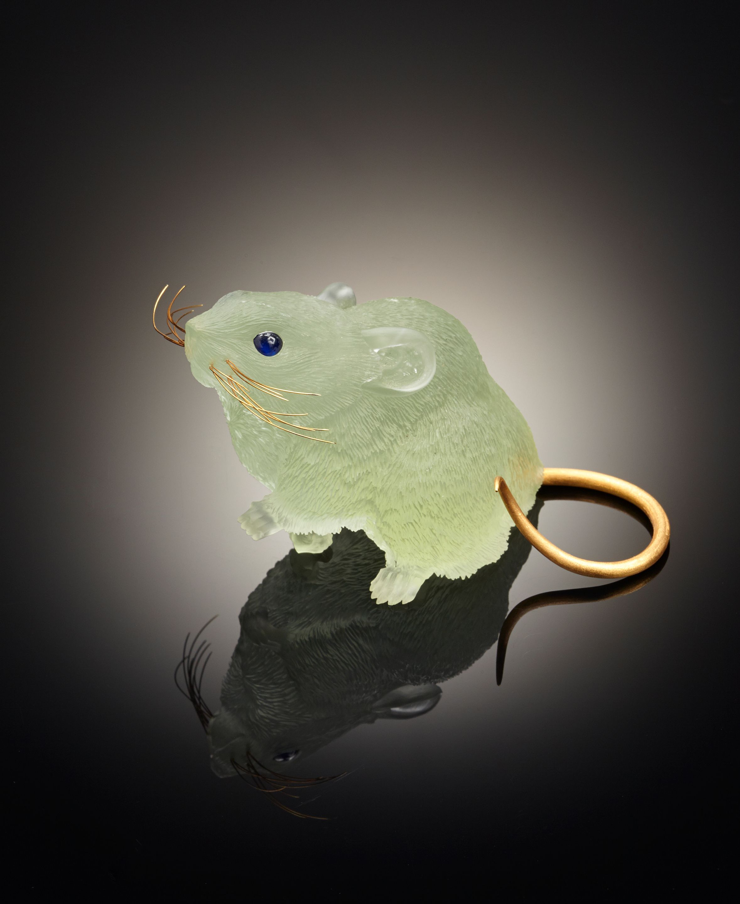 Bonhams : Very Fine Green Beryl Carving of a Mouse