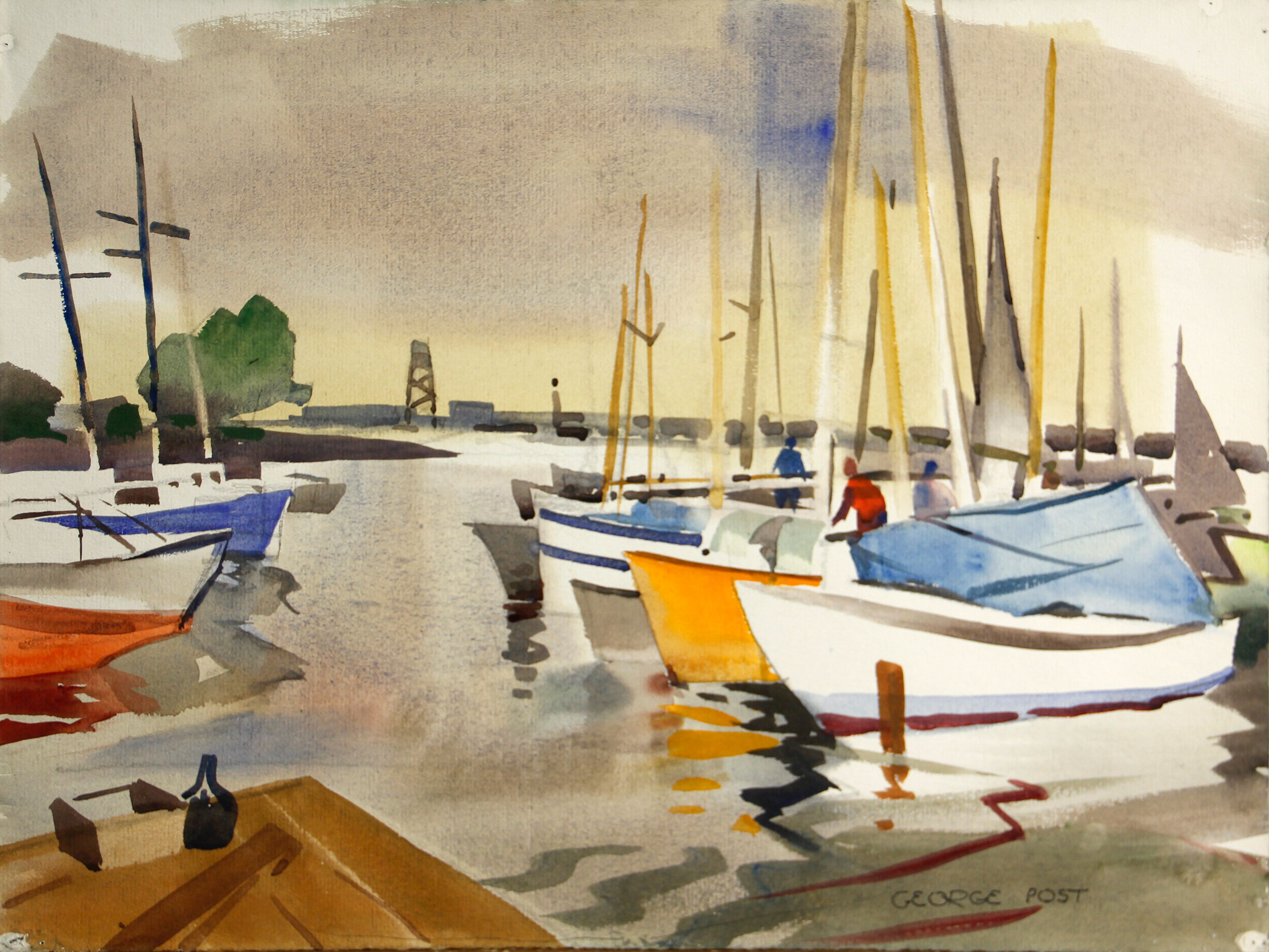 Bonhams : George Booth Post (American, 1906-1997) Yacht harbor, Redwood ...