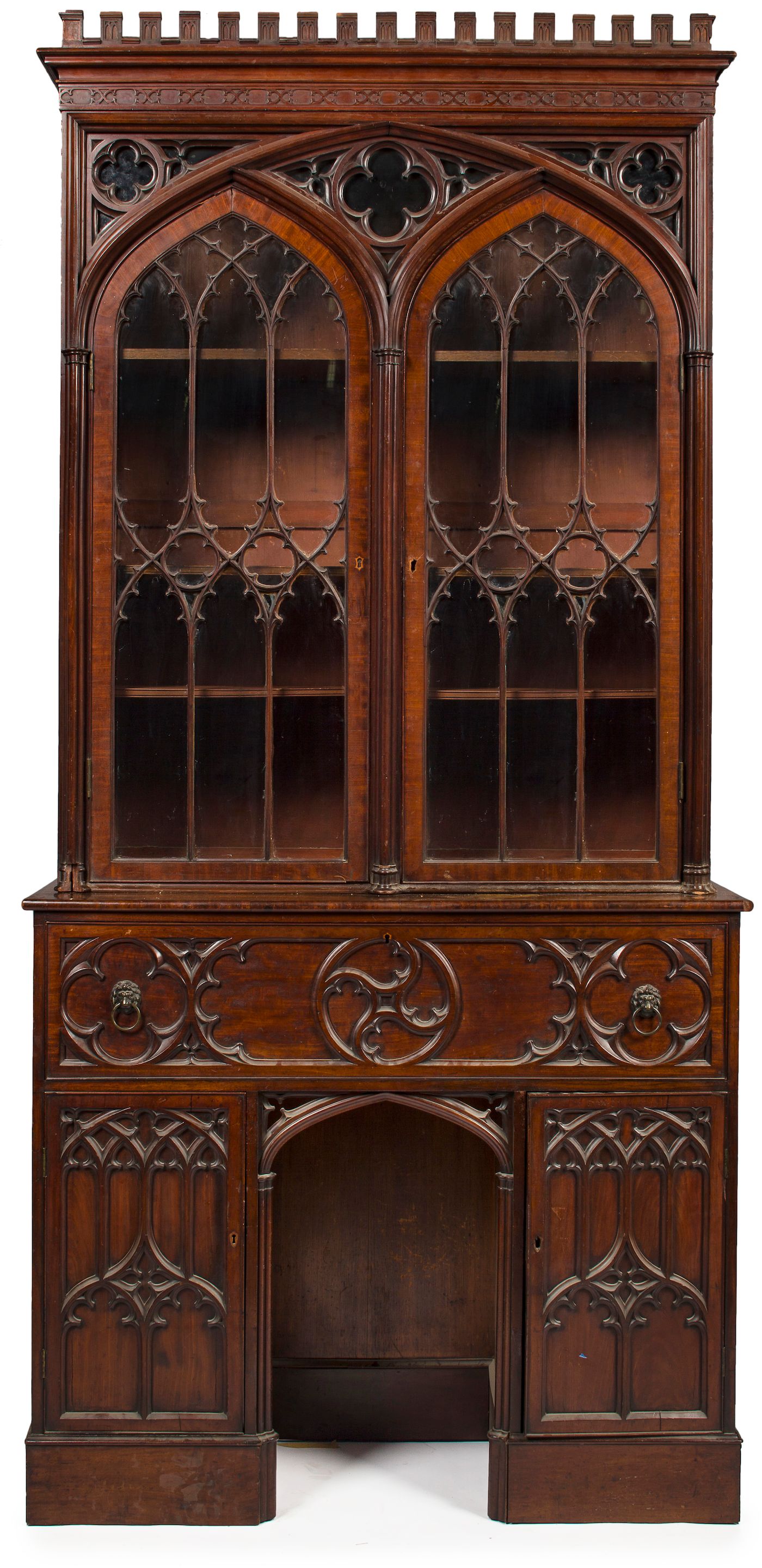 Bonhams : An English Gothic revival carved mahogany secretary bookcase ...