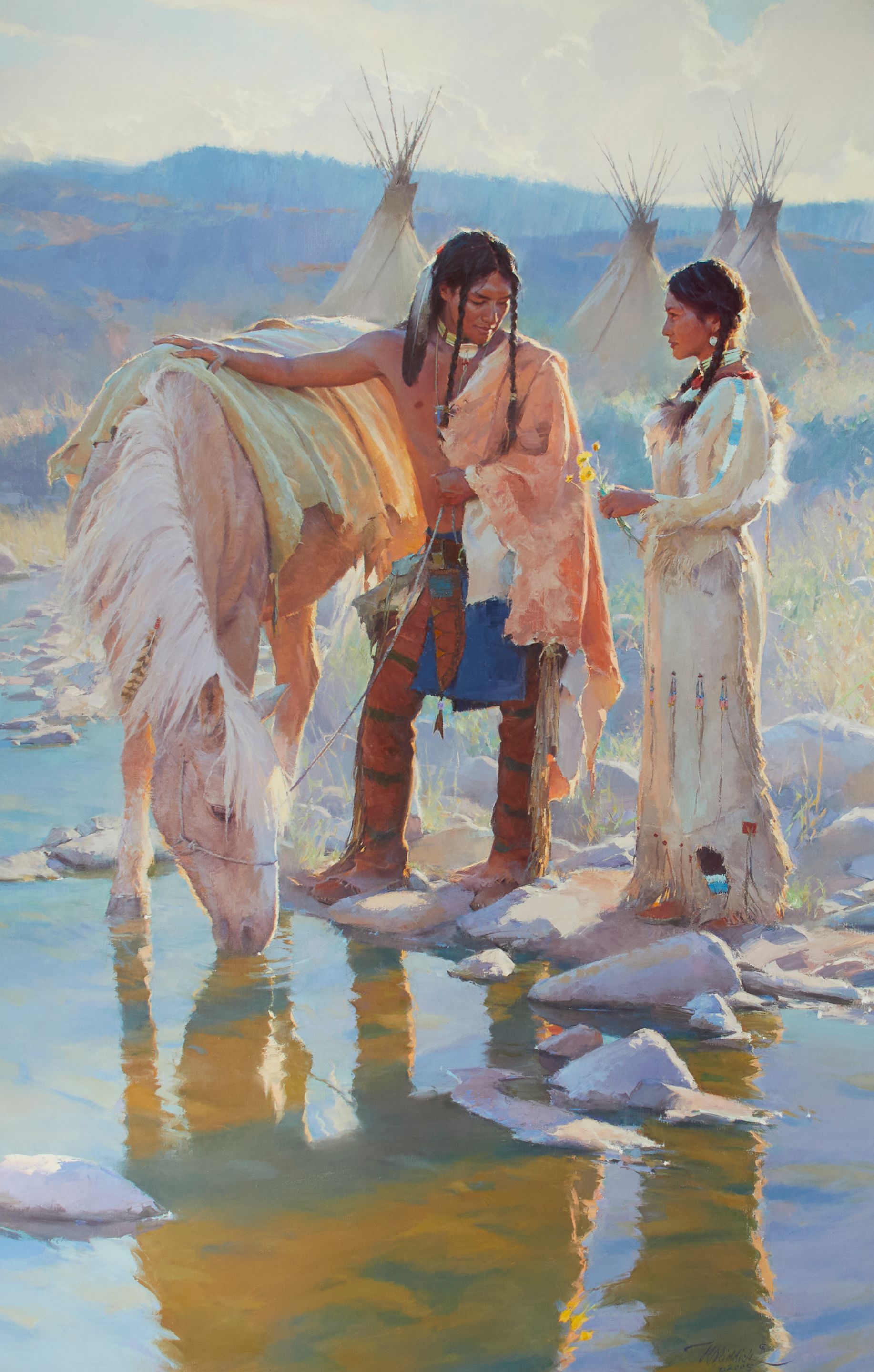 Bonhams : Ronald S. Riddick (born 1952) Lakota Warrior's Farewell 72 x ...