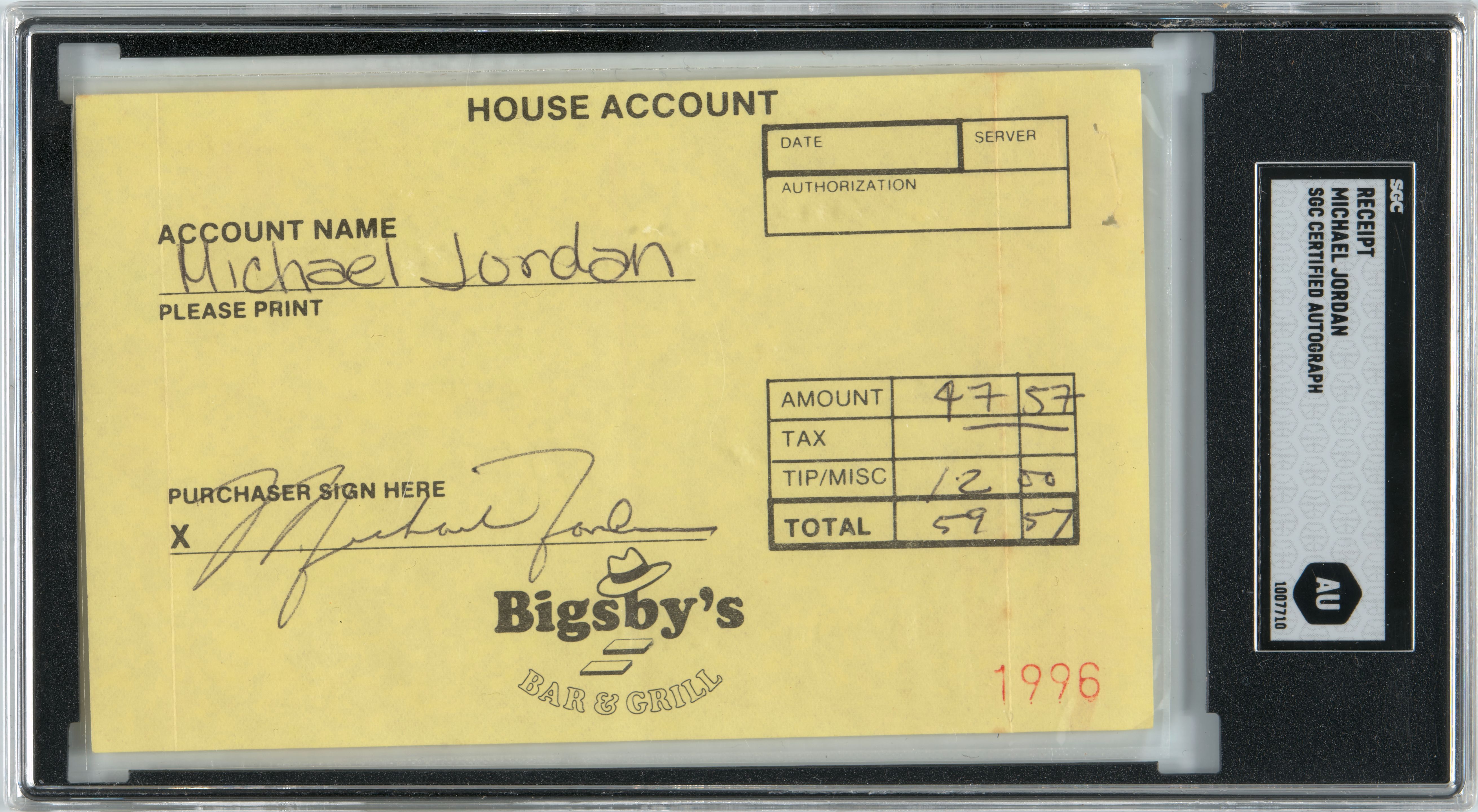 Bonhams : MICHAEL JORDAN A SIGNED BAR RECEIPT