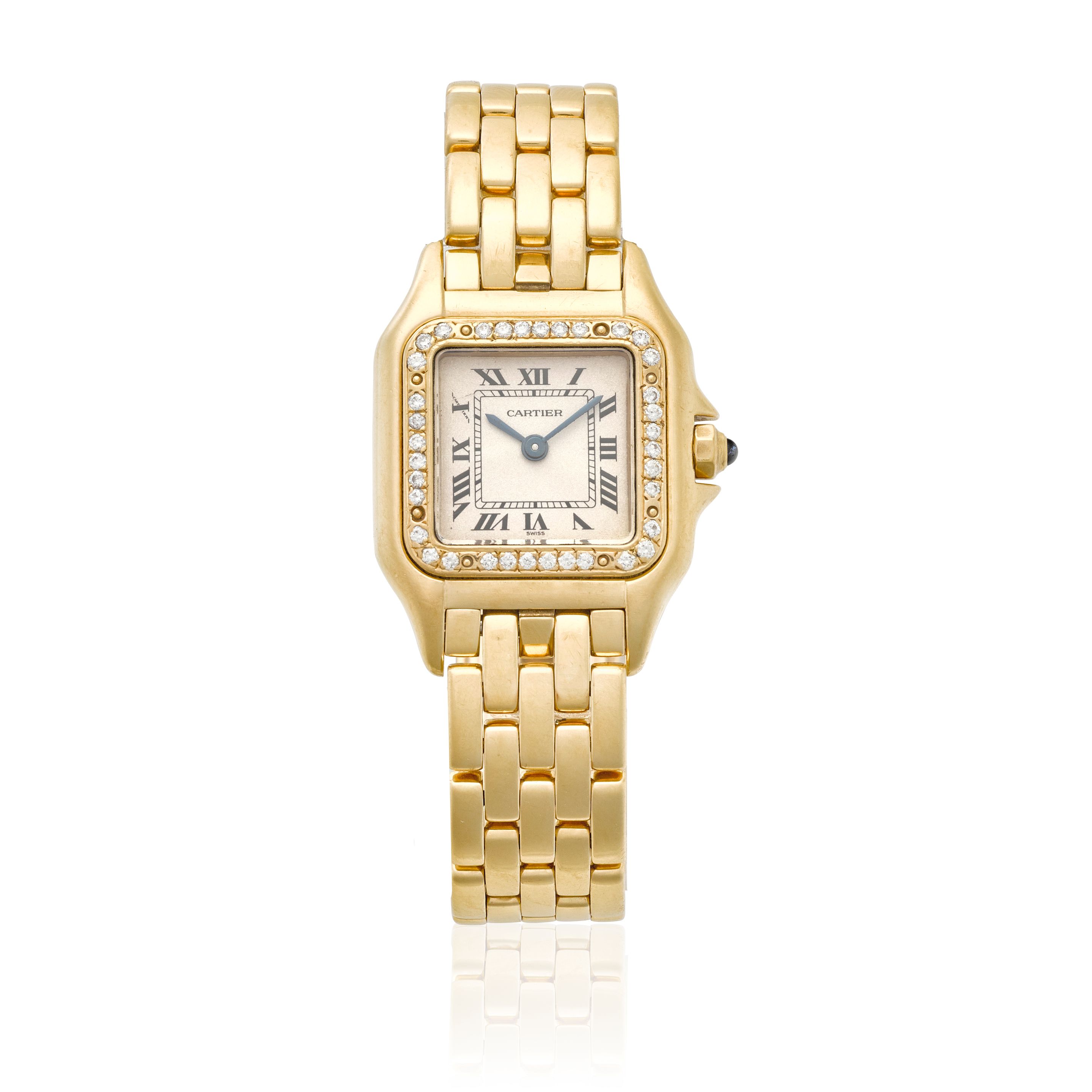 Bonhams : CARTIER. A LADY'S 18K GOLD BRACELET WATCH WITH DIAMOND SET ...