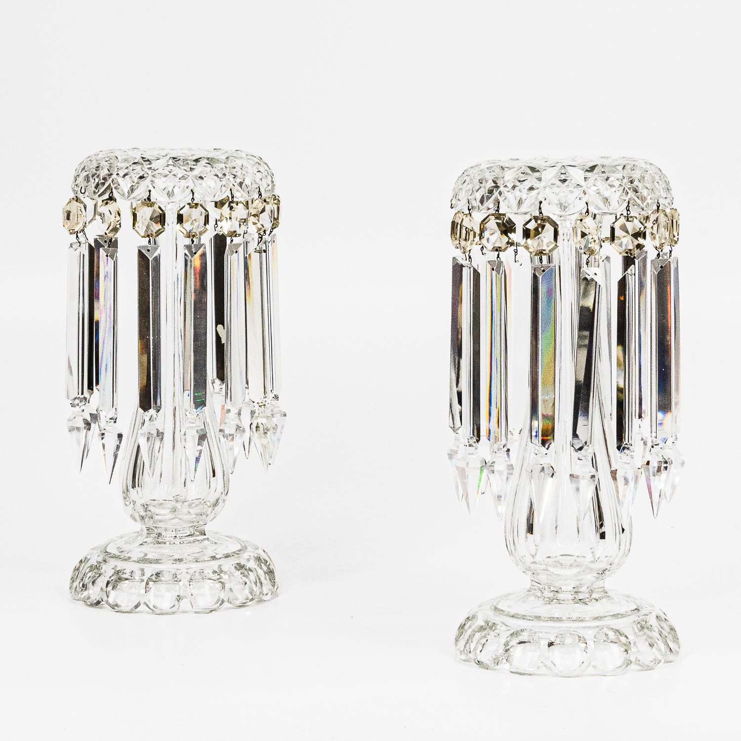 Bonhams Skinner Pair Of Colorless Cut Glass Lustres