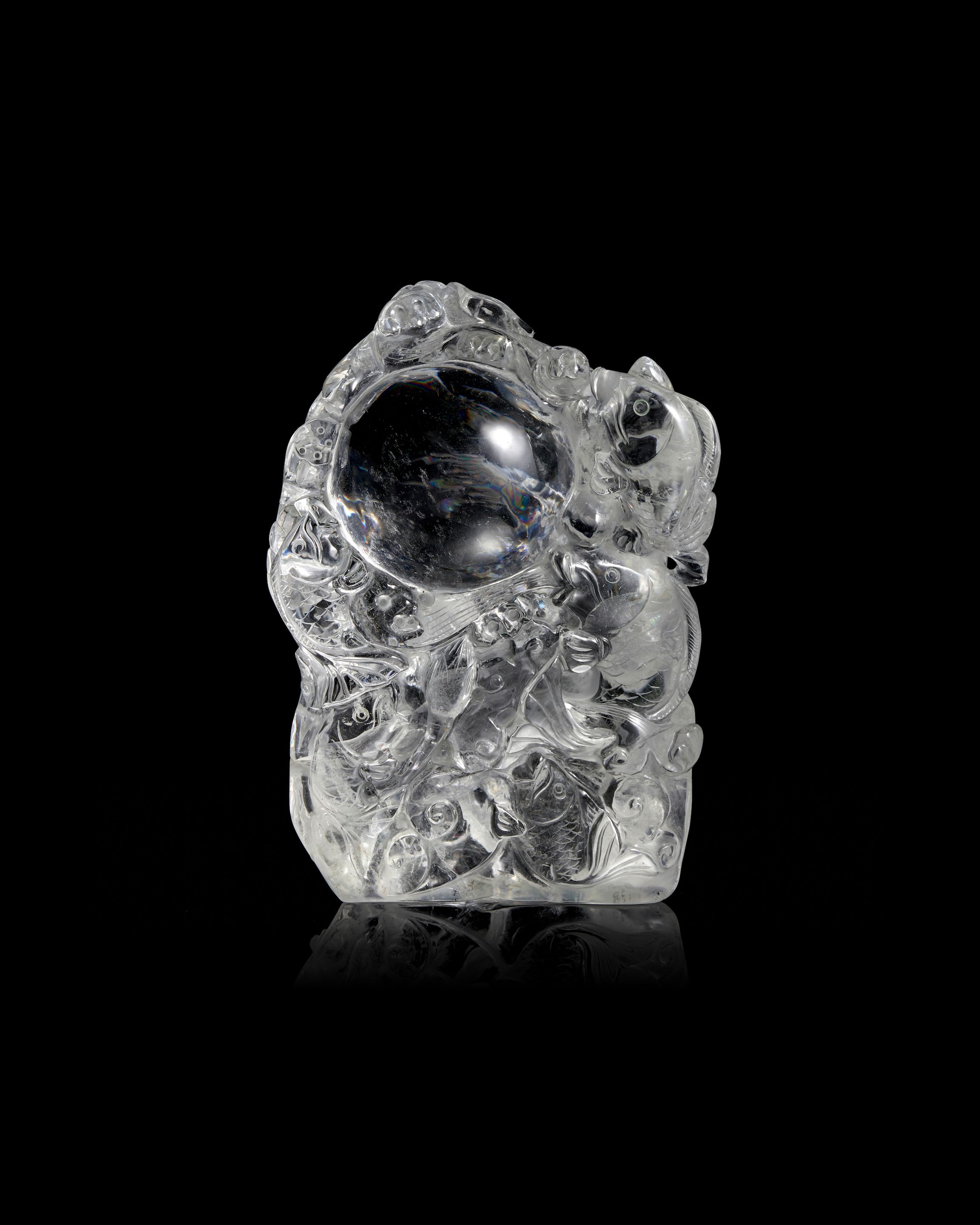 Bonhams : Rock Crystal Quartz Carving of Koi Fish
