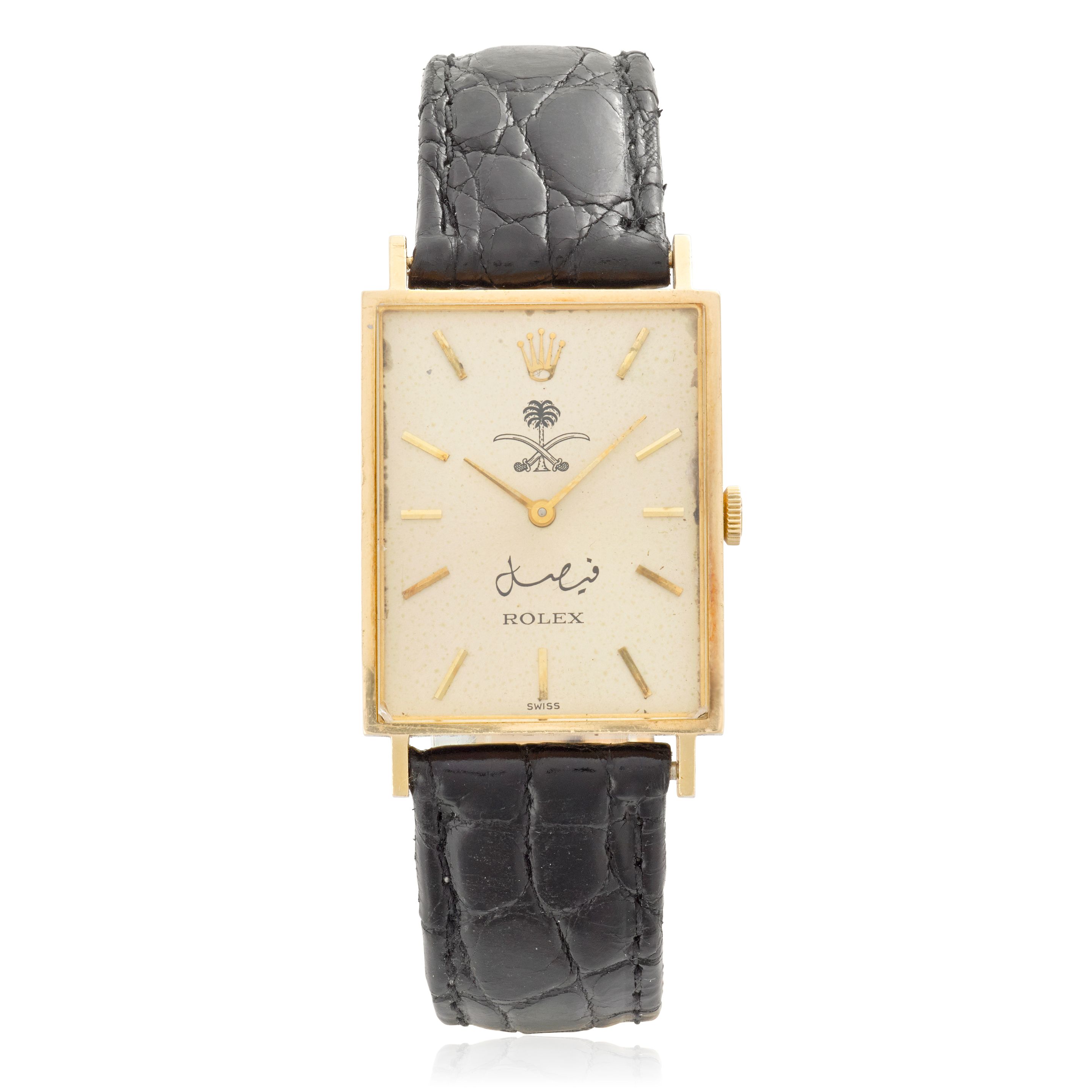 Bonhams : ROLEX. AN 18K GOLD MANUAL WIND RECTANGULAR WRISTWATCH WITH ...