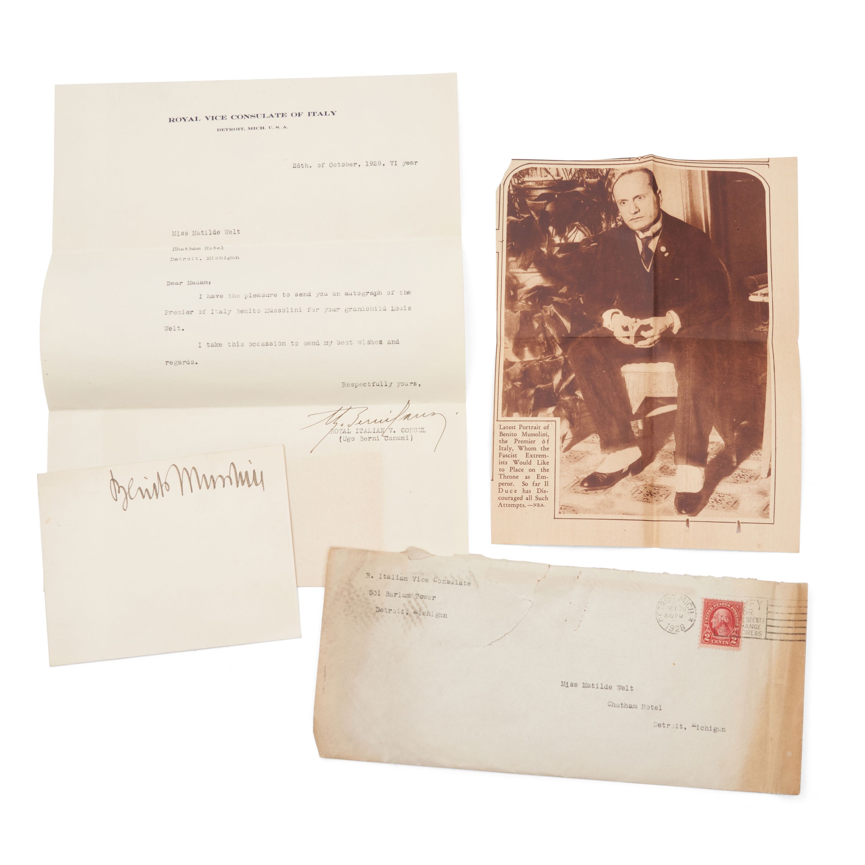 Bonhams Skinner : Mussolini, Benito (1883-1943) Signature with letter