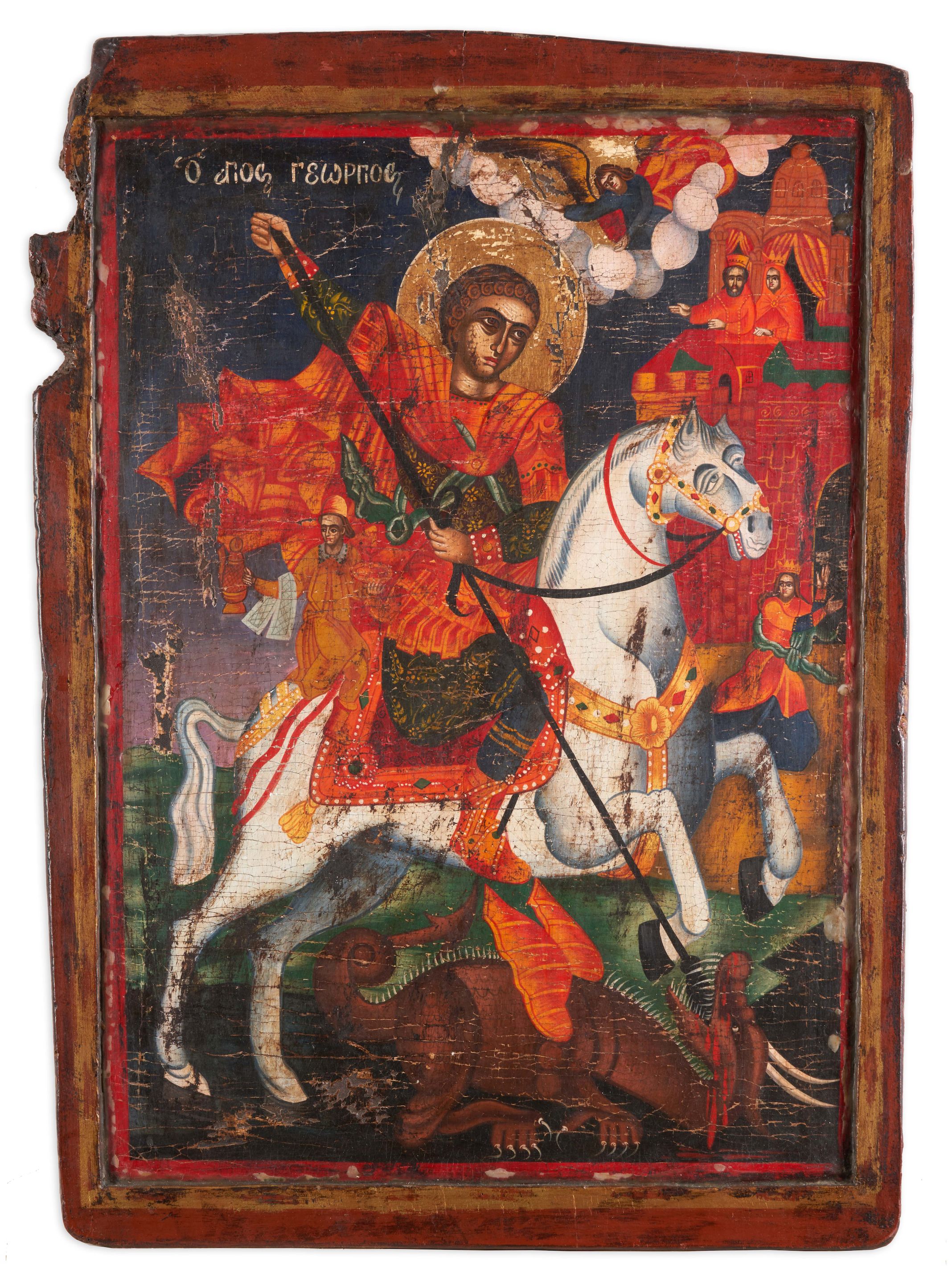 Bonhams Skinner : Greek Icon of Saint George Slaying the Dragon, 19th ...