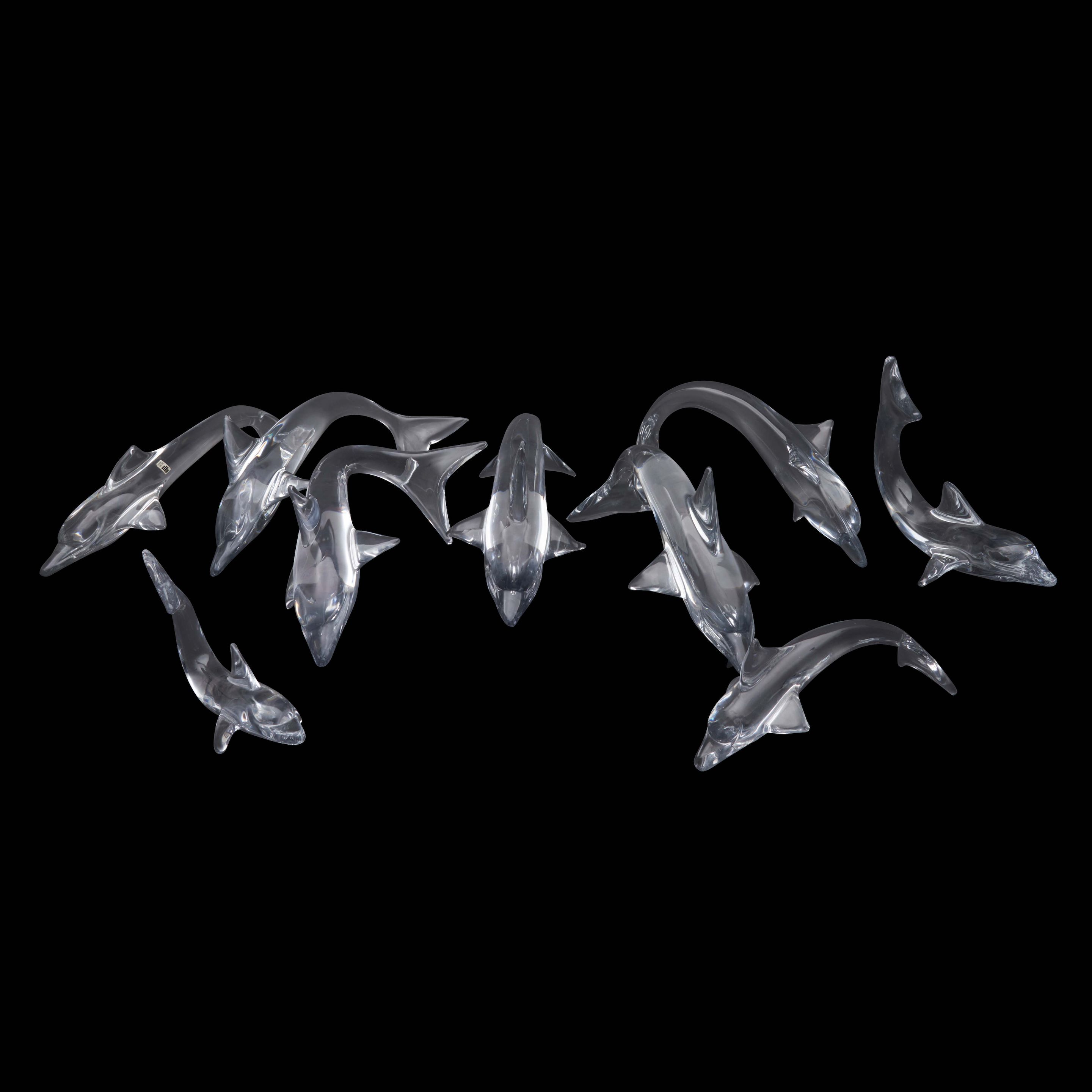 Bonhams Skinner : Nine Daum Crystal Clear Art Glass Dolphin Figurine ...