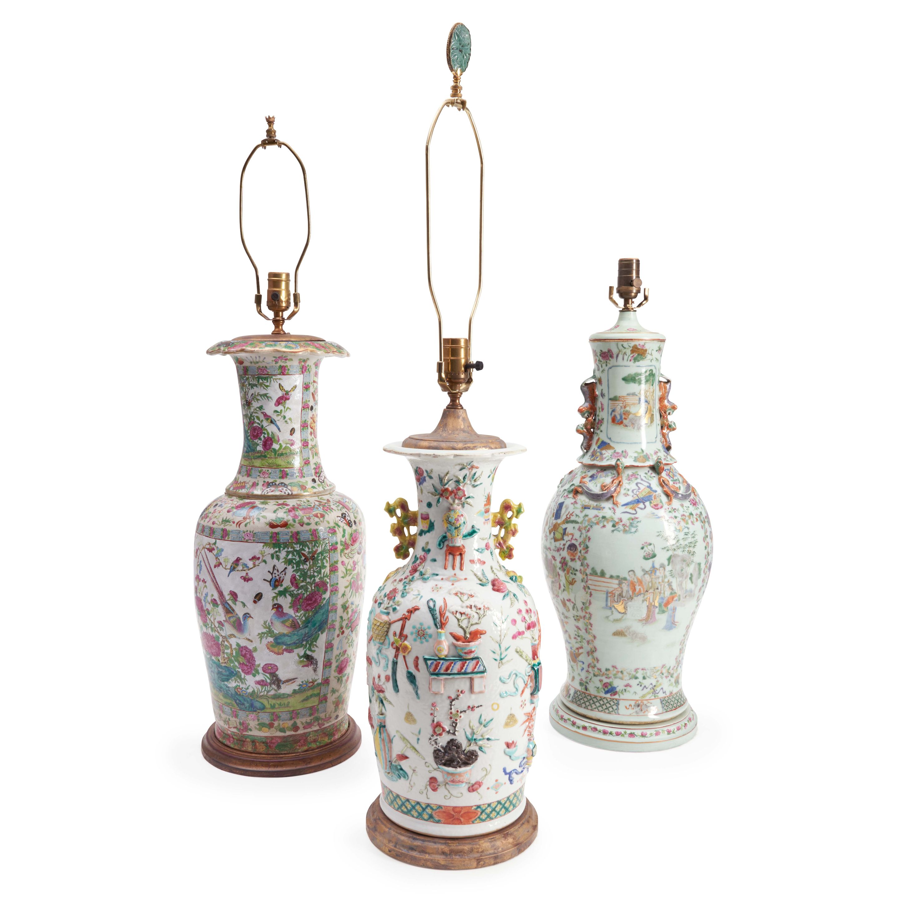 Bonhams Skinner : Three Chinese Porcelain Lamp Bases, 19th century,