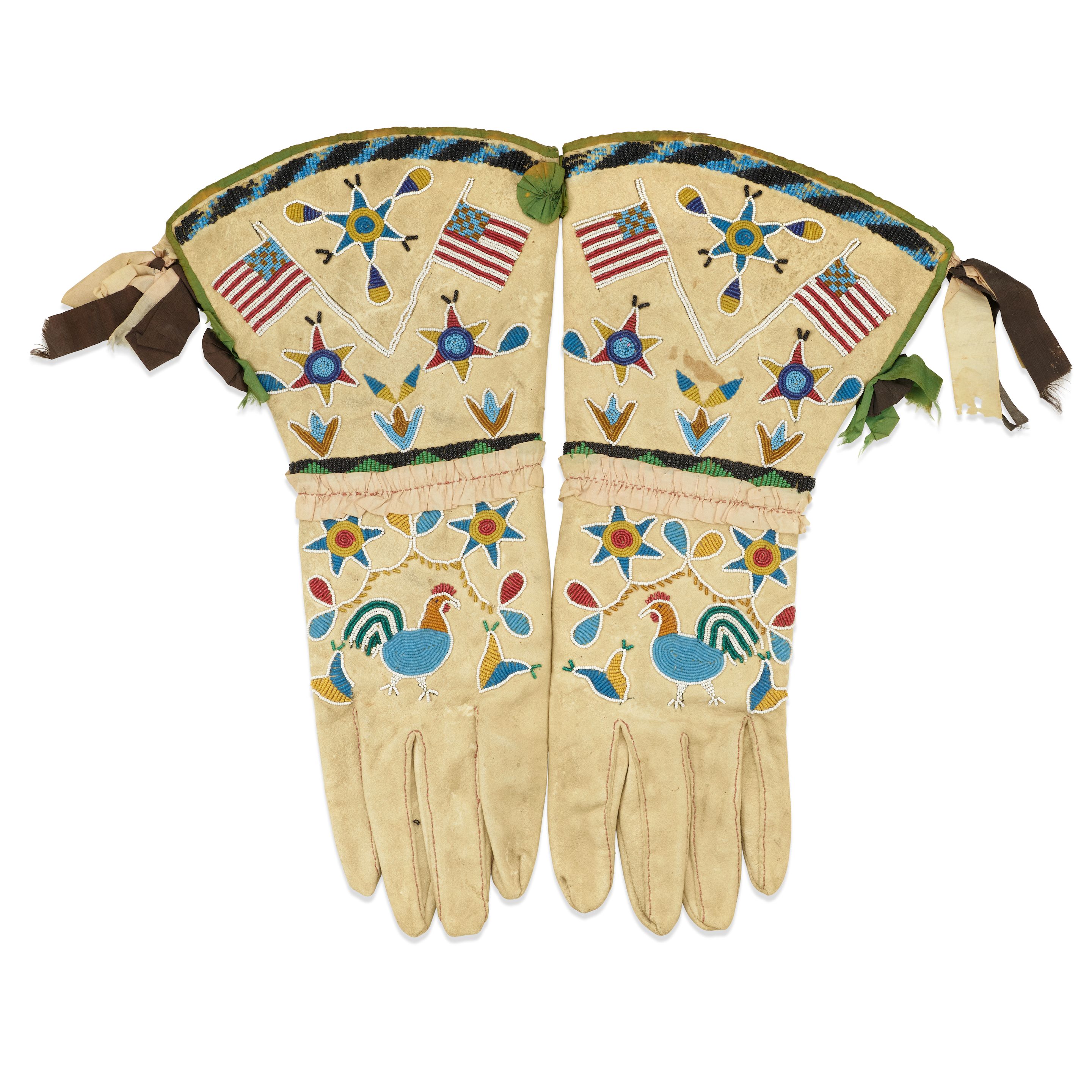 Bonhams : A pair of Lakota (Sioux) pictorial beaded gauntlets